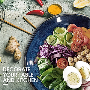 Patelai 2 Pieces 47 OZ Ceramic Salad Bowls Noodles Ramen Bowls Set Porcelain Large Serving Bowls Dishwasher Microwave Safe Cold Heat Resistant for Soup Pasta Rice Salad Dark and Light Blue Glazed