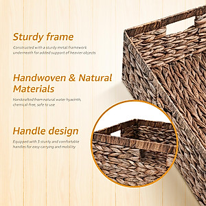 LGENHOOM Large Wicker Storage Basket, Woven Basket with Built-in Handles, Water Hyacinth Basket Storage, Rectangular Organizer Basket, Natural Wicker Baskets (Brown Water Hyacinth 16.5 x 12.6 x 6.7)