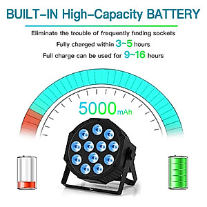 Rechargeable Par Lights RGBW 4-in-1 LED Uplights Battery Powered Stage Lights, HOLDLAMP DJ Lights Sound Activated with Remote & DMX Control for Festival Party Event Wedding Bar Church