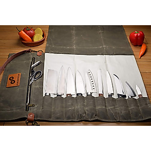 EVERPRIDE Canvas Knife Roll Bag Stores 10 Knives up to 19" PLUS Zipper for Kitchen Tools – Durable Knife Carrying Case for Professional Chefs and Culinary Students – Knives Not Included