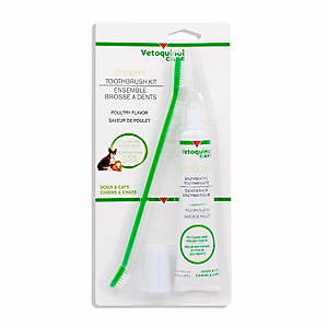 Vetoquinol Enzadent Enzymatic Toothpaste Kit + Fingerbrush & Dual-End Toothbrush for Cats & Dogs – 3.2 oz, Poultry Flavor – Oral Dental Care Kit: Removes Plaque, Polishes Teeth & Freshens Breath