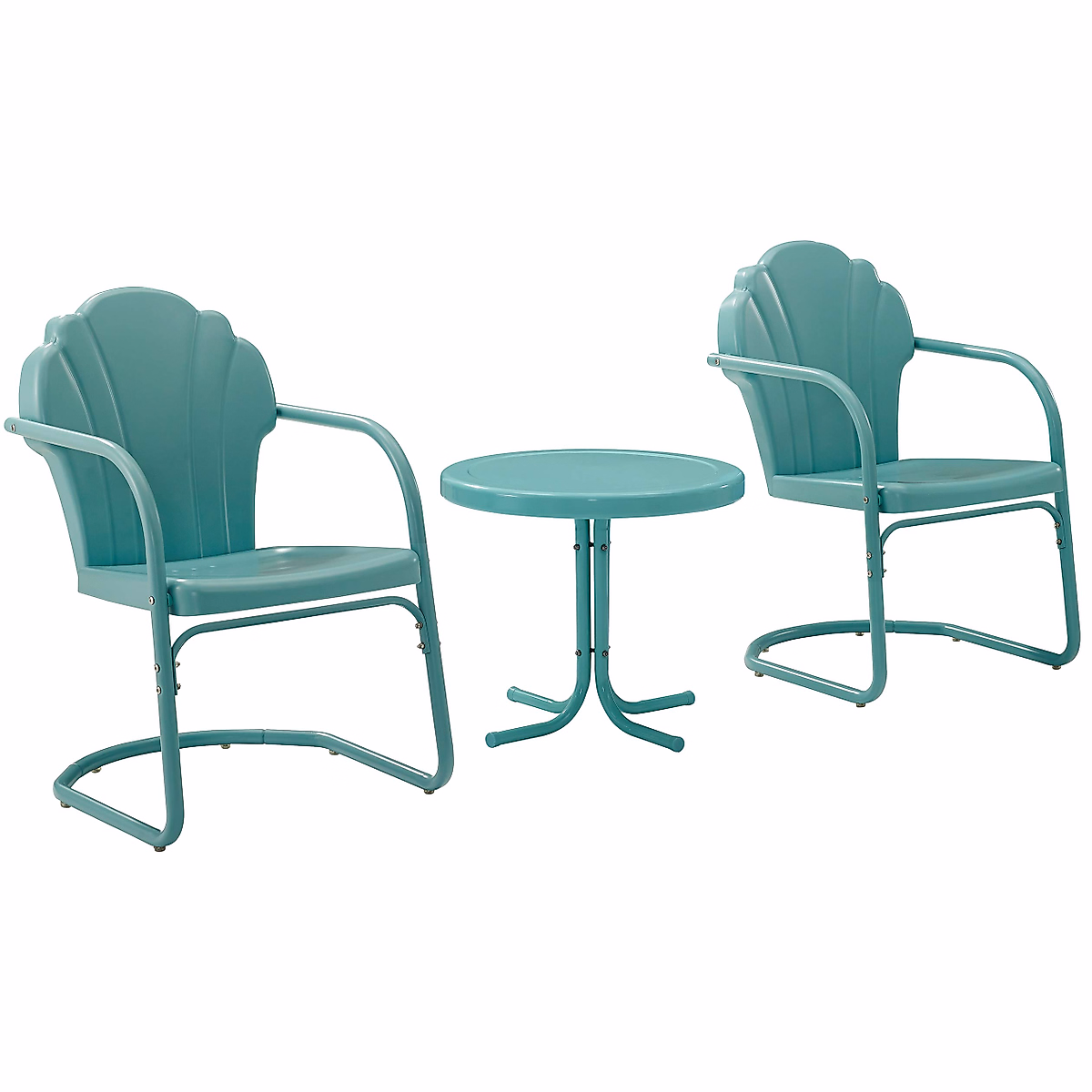 Crosley Furniture Tulip 3-Piece Outdoor Chair and Side Table Set, Retro Metal Patio Conversation Sets, Blue