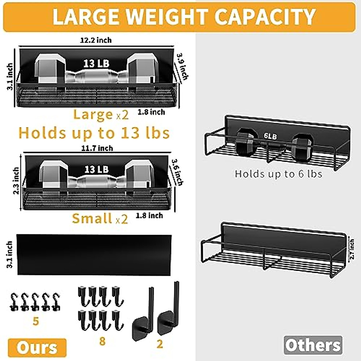 Magnetic Spice Rack for Refrigerator, 4 PACKS Super Strong Magnetic Holder 13lbs, Movable Magnetic Shelf for Refrigerator Kitchen Organization -2 Paper Towel Holder,5 Magnetic Hooks,8 Removable Hooks