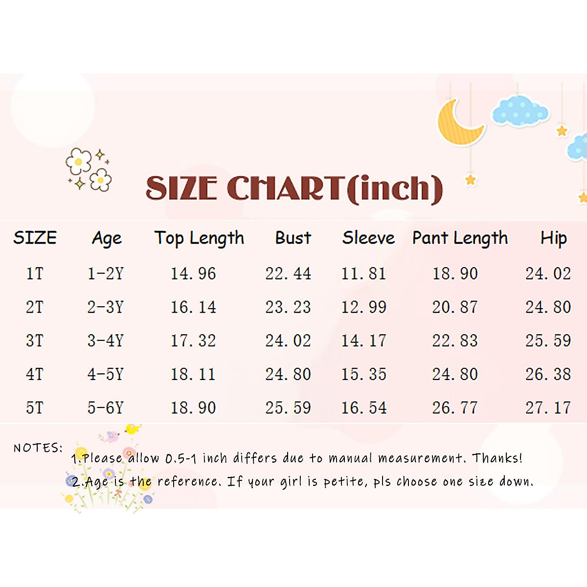 LUKYCILD Toddler Girl Clothes Baby Girl Long Sleeve Top + Jeans Pants with Pockets 2 Piece Outfit Cartoon Clothing Set
