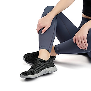 konhill Women's Comfortable Walking Shoes - Tennis Athletic Casual Slip on Sneakers 7 US Dark Grey/Grey,37.5