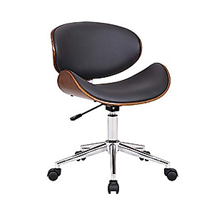 Armen Living Daphne Mid-Century Faux Leather Swivel Office Desk Chair, 29"-33" Adjustable Height, Gray