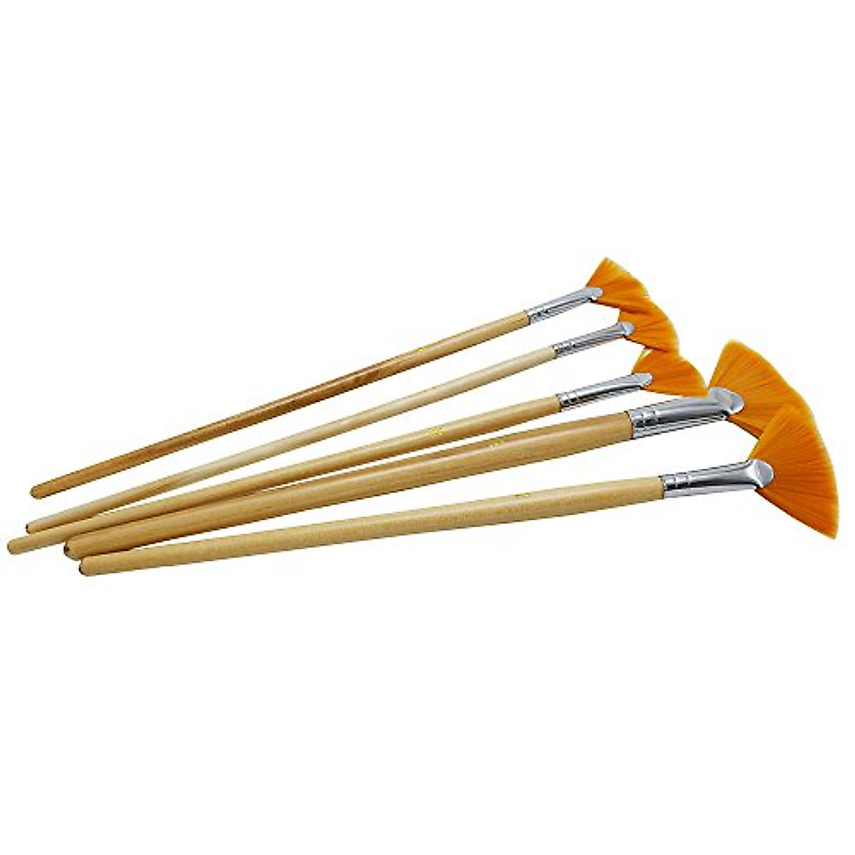 JOWOART 5Pcs/Set,Fan-Shaped Nylon Hair Short Wood Rod Brush Painting Drawing Supplies