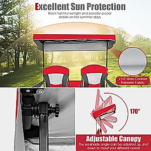 Tangkula Loveseat Camping Chair with Adjustable Shade Canopy, Portable Beach Chair with Cooler Bag, 2 Cup Holders, Carrying Bag, Foldable Double Lawn Chair for Travel, Fishing, Picnic (Red)