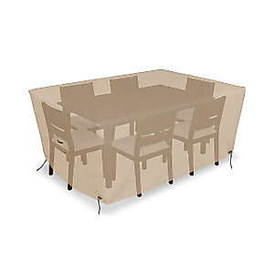 Patio Table & Chair Set Cover 600 D Polyester Oxford Fabric - Water Repellent Outdoor Rectangle Dining Table Cover with Padded Handles, Air Pockets & Drawstring (Beige, 57” L X 45” D X 25” H)