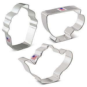 Tea Party Cookie Cutters 3-Pc. Set Made in the USA by Ann Clark, Teapot, Teacup, Cupcake