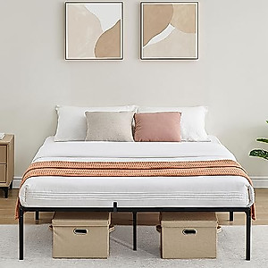 Coucheta Queen Bed Frame,14 Inch Black Metal Queen Bed Frame,No Box Spring Needed Queen Size Platform Bed Frame