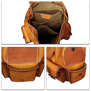 IVTG Genuine Leather Backpack for Men and Women Vintage Real Leather Knapsack Purse Rucksack Fashion Daypack High Capacity (Brown)