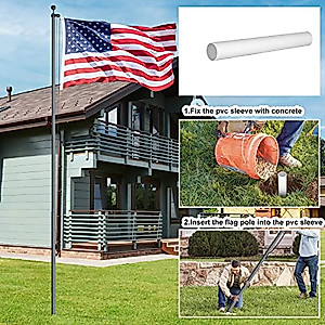 FFILY Heavy Duty 25 FT Flag Pole - 13 Gauge Extra Thick Aluminum Flagpole Kit with Embroidered Stars 3x5 American Flag for Outside House In Ground - 80MPH Wind Tested