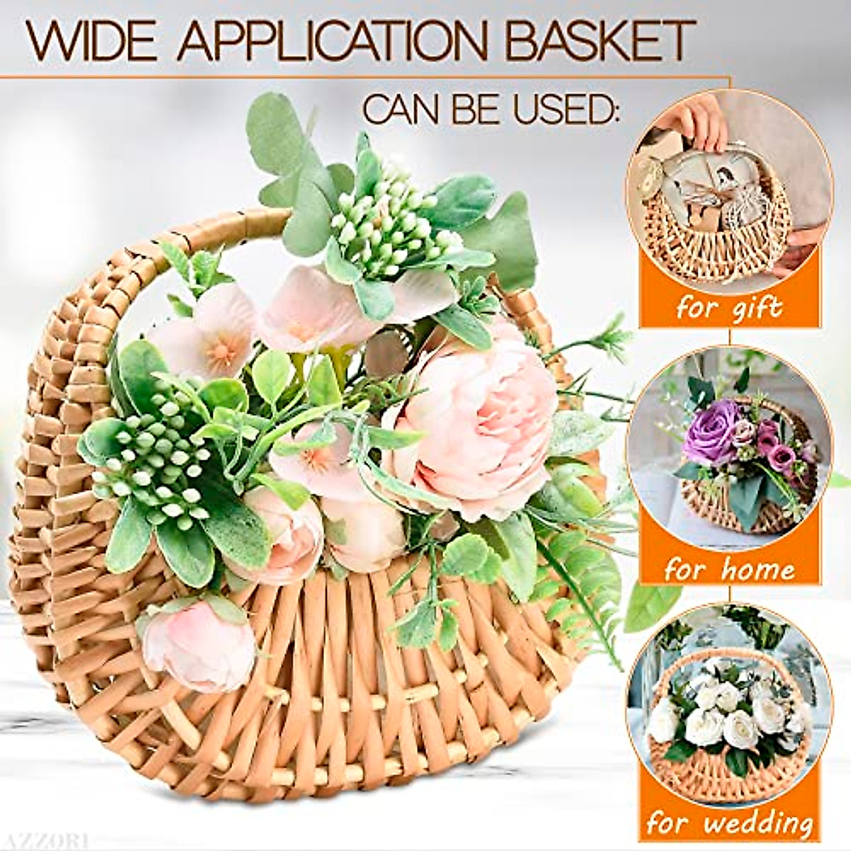 2Pcs Small Wicker Basket with Handle - Flower Girl Baskets for Weddings Rattan Basket Wedding Gift Flower Basket - Wicker Baskets Decorative Baskets for Home Decor Willow Basket Wicker Storage Basket