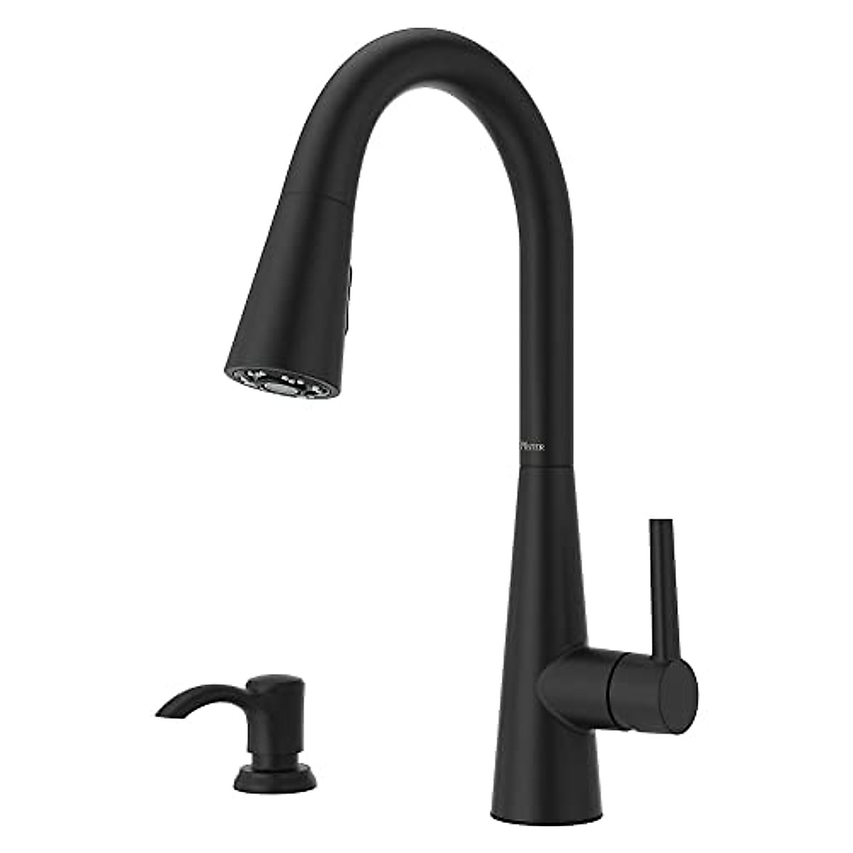 Pfister Barulli Kitchen Faucet with Pull Down Sprayer and Soap Dispenser, Single Handle, High Arc, Matte Black Finish, F5297BARB