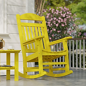 Wildridge Heritage Traditional Rocking Chair, Lemon Yellow - Outdoor Weather Resistant HDPE Rocking Chair for Patio, Deck, Fire Pit