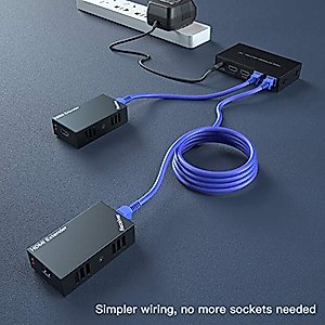 HDMI Extender 1 to 2 Splitter Transmit 1080p HD Video Over 50m/165ft Ethernet Cat5e/6 with 2 HDMI Local Output, Works with Computer/Camera/Projector/TV