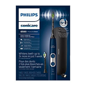 Philips Sonicare ProtectiveClean 6500 Rechargeable Electric Power Toothbrush with Charging Travel Case and Extra Brush Head, Navy Blue, HX6462/07