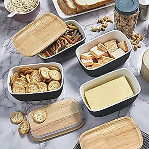 ALELION Butter Dish with Lid - Ceramic Butter Container with Lid for Countertop, Large Butter Keeper Crock Perfect for West or East Coast Butter, Holds Up To 3 Butter Sticks, Black