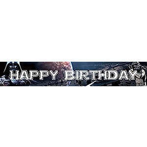 Star Wars Theme Happy Birthday Banner 118in x 20In Indoor Outdoor Decor Outer Space Galaxy Wars Backdrops for Kids Birthday Party Backdrop Prince Kids Decoration Supplies