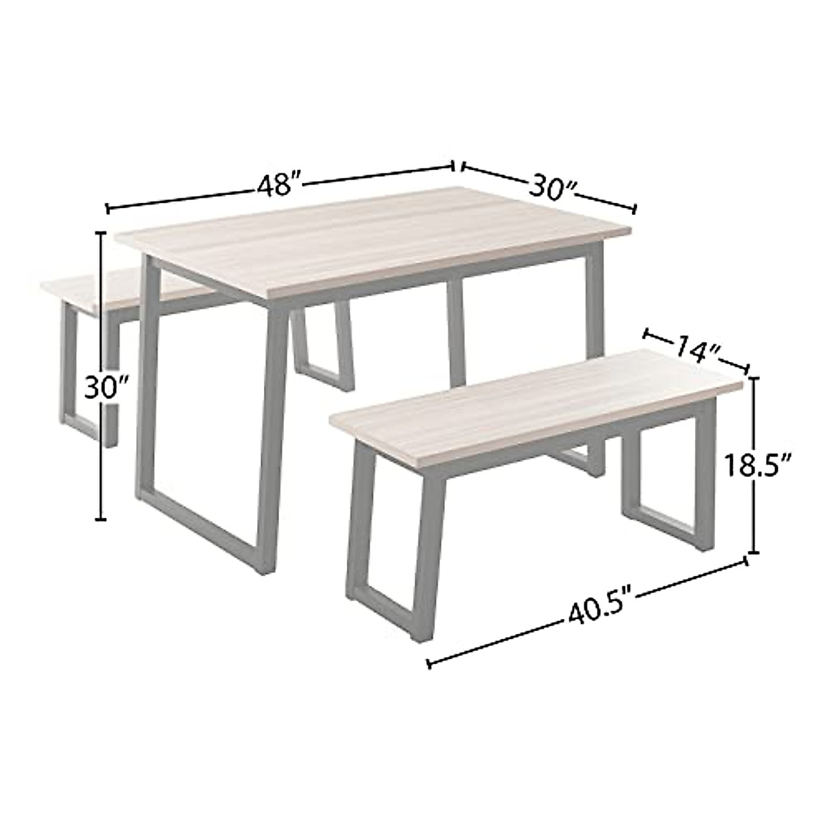 Signature Design by Ashley Waylowe Modern 3-Piece Dining Set, Includes Table and 2 Benches, Black & Beige