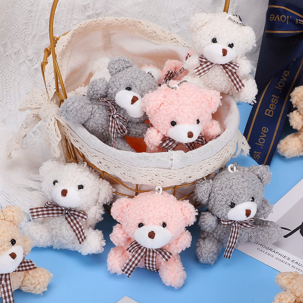 Zomiboo 12 Pcs Easter Bunny Bear Koala 4 Inch Mini Animal Plush Toys Soft Cute Dolls Sleeping and Playing Stuffed Toys Gifts for DIY Baby Shower Party(Bear,Pink, Apricot, Gray, White)