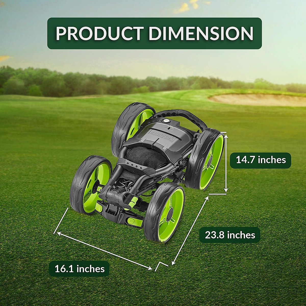 caddytek 4 Wheel Golf Push Cart - Compact, Lightweight, Close Folding Push Pull Caddy Cart Trolley - Explorer V8, Lime
