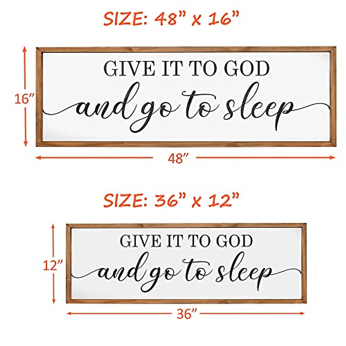 Framed Give it to God and Go to Sleep Signs 36”x12” Above Bed Wall Decors Wall Art for Bedroom Wood Signs (36X12 inch, Brown)