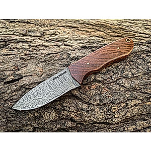 SUSA KNIVES 8''Fixed Blade Hunting Knife with Leather Sheath, Damascus steel Blade Outdoor Survival Hunting Knife, Natural Wood Handle Camping Knife for Men and Women (BROWN)