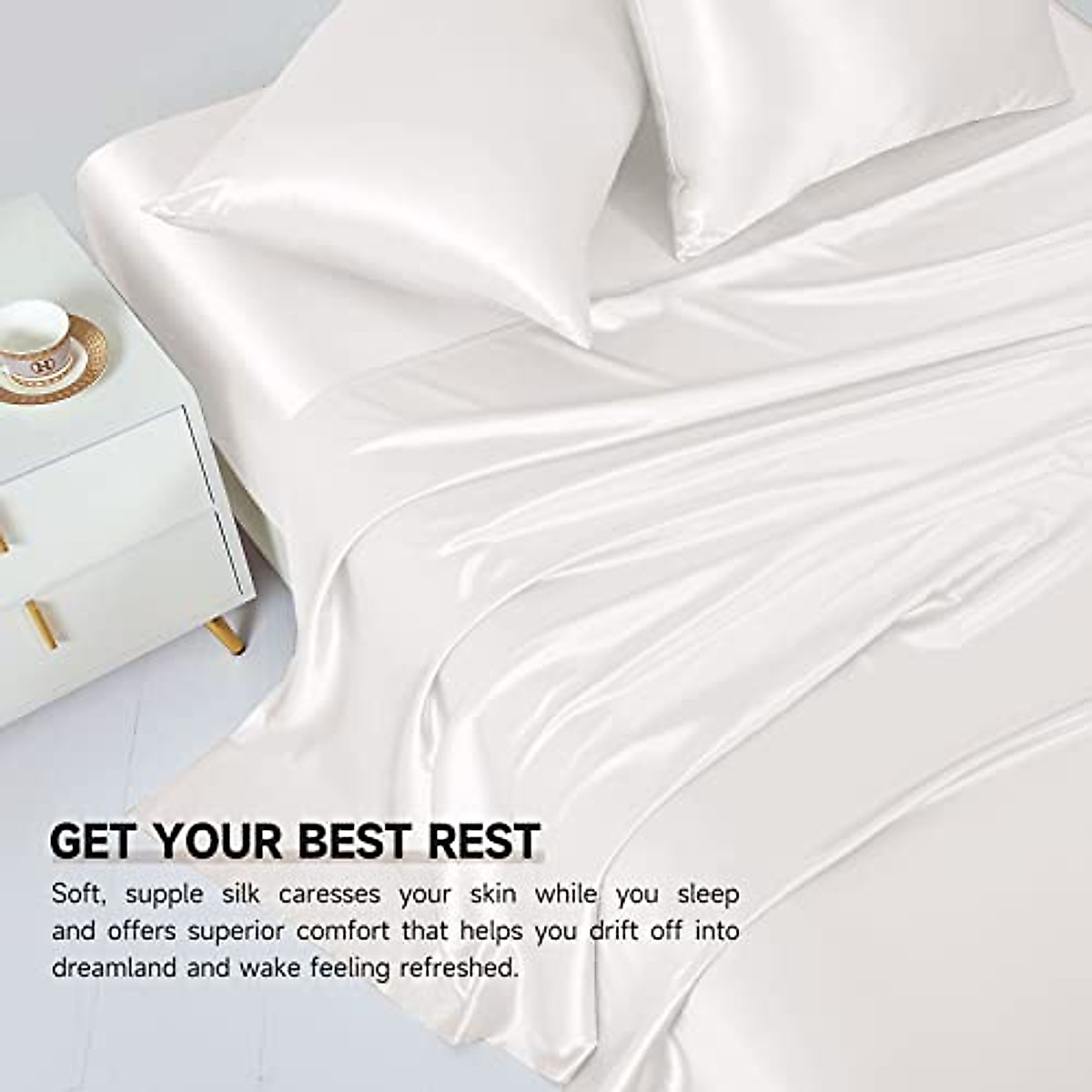 THXSILK 100% Pure Mulberry Silk Pillowcase for Hair and Skin, Highest 6A+ Grade Pure Silk Pillow Case Standard Size, Real Silk Pillowcase with Concealed Zipper(White, Standard)