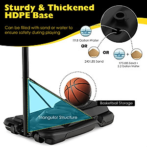 Goplus Portable Basketball Hoop Outdoor Indoor, 4.25-10FT 12-Level Adjustable Basketball Goal w/ 44’’ Shatterproof Backboard, Fillable Base, Basketball Stand System for Kids Teens Youth Adults