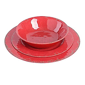 Gibson Home Mauna Melamine Plastic Dinnerware Set, Service for 4 (12pcs), Red Rustic