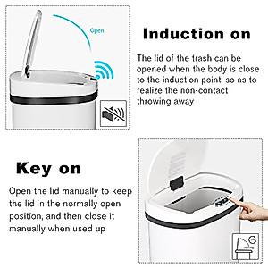 Trash Can 13 Gallon, Automatic Waste Bin Touchless Infrared Motion Sensor, Stainless Steel Base Anti-Fingerprint Mute Designed, Kitchen Garbage Can 50 Liter for Office Bedroom Office Living Room