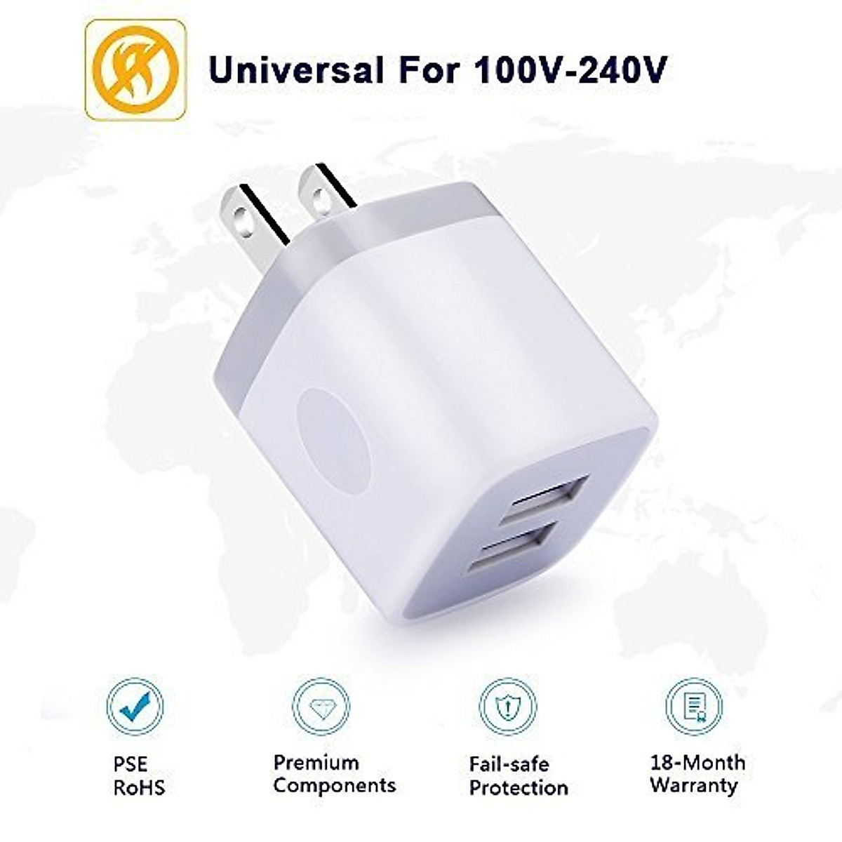 Wall Charger, USB Brick 3Pack 2.1A/5V Dual Port USB Plug Charger Cube Power Adapter Fast Charging Block for iPhone 14 13 12 X 8 7 6 Plus 5S,iPad,Samsung Galaxy S8 S7 S6 Edge,LG,ZTE,Moto,Android Phone