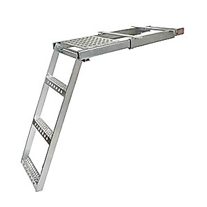 Mytee Products 3 Rung Pull-Out Trailer Step Ladder with Standing Platform Folding Truck Step Galvanized Steel for Use with Trucks, Trailers and RV's