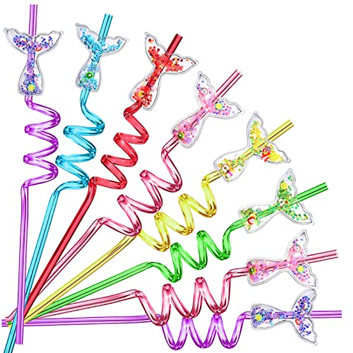 24 Glitter Mermaid Party Favors Mermaid Tail Drinking Straws for Mermaid Birthday Party Supplies with 2 PCS Straws Cleaning Brush