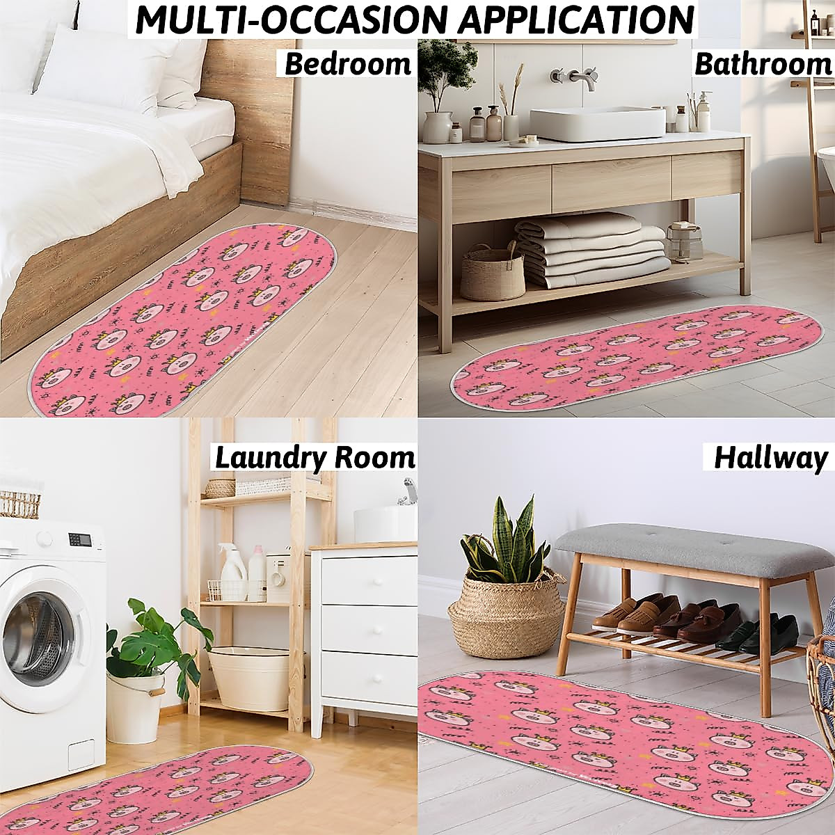 Tavisto Pinky Pig Fluffy Oval Shaggy Rugs for Bedroom Aesthetic Plush Floor Mat - Soft and Absorbent - Ideal for Living Room,Home Decor, and Playrooms