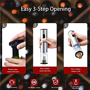 Oaklete 6-in-1 Electric Wine Opener Set Rechargeable Electric Wine Bottle Opener can Open 80 Bottles Once Charging and 3+ Months Lasting, Gift for Wine Lovers（Stainless Steel ）