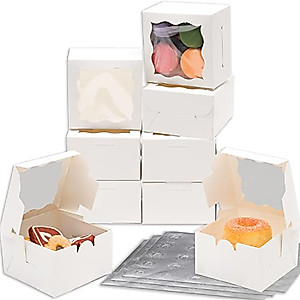 White Bakery Boxes with Window 4x4x2.5 inches Small Size Pastry Boxes Mini Cookie Boxes for Bakerys Thick & Sturdy （100 Packs）