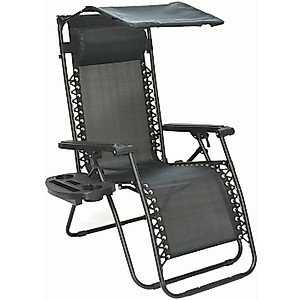 BTEXPERT CC5044B-2 Zero Gravity Chair Lounge for Relaxing, Outdoor Patio Beach Yard Garden Sunshade Utility Tray Cup Holder Case Pack (Set of 2 pcs), Two Piece, Alloy Steel, Black with Canopy