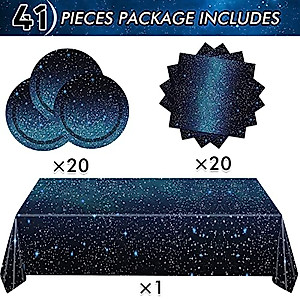 Juhap 41Pcs Starry Galaxy Party Supplies Night Sky Party Tableware Set Outer Space Theme Birthday Star Party Table Decorations for Boys Girls Birthday Party Favors