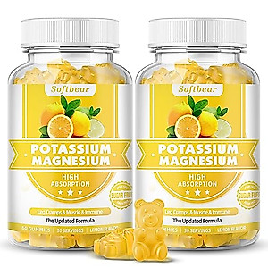 Potassium Magnesium Supplement Gummies for Women Men, Sugar Free Potassium Gummies for Leg Cramps & Muscle & Immune Health, High Absorption Magnesium Gummies Lemon Flavor 120 Count