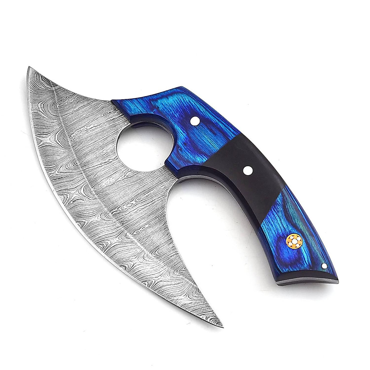 DAMASK HUT Custom Handmade Damascus Steel Ulu Knife - Alaskan Damascus Ulu Knife With Sheath - Damascus Alaska Knives For Skinning, Chopping,Rocking, Mincing, Slicing Meat & Herb