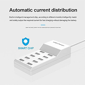 USB Charging Station Portable Charger USB Wall Charger Smart Charging Power Hub for Multiple Device 10-Port Desktop Charger 50W Charging Station Safe Block Compact for iPhone iPad Mobile Phone Tablet