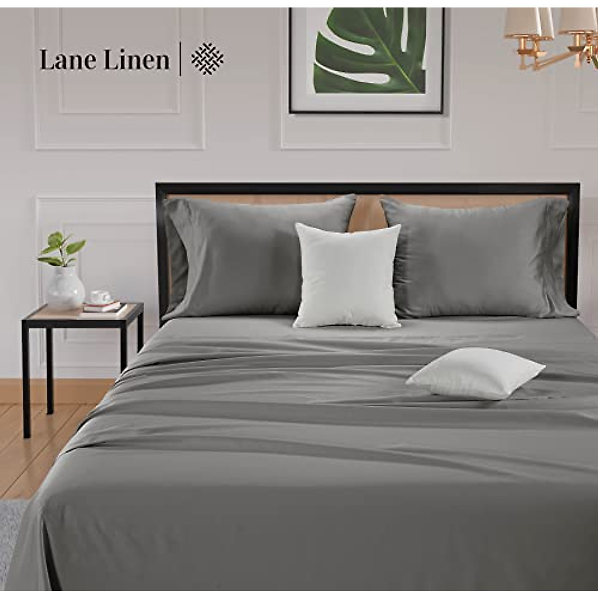 100% Cotton King Sheets - 600 Thread Count 4 Pc King Sheets Sets, Long Staple Combed Cotton Bed Sheets King, Luxury Sateen Sheets, King size sheets with deep pockets fits upto 17" - Charcoal