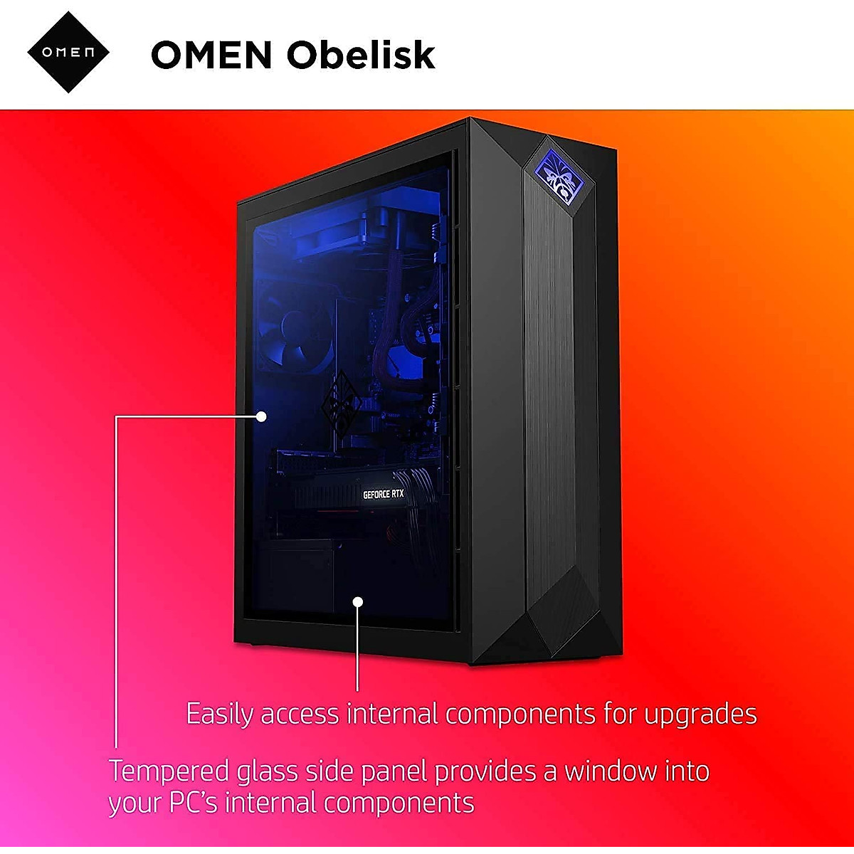 OMEN Obelisk Gaming Desktop Tower Computer, 8-Core i7-9700K Up to 4.9GHz, GeForce RTX 2080 Super 8GB (32GB DDR4 RAM | 1TB SSD | 1TB HDD) VR Ready, Windows 10 Home