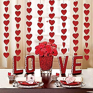 72 Pieces Red Glitter Heart Garland-Heart Garland Decorations-Mothers Day Red Heart Hanging String Garland-Valentines Day Decorations-Happy Mothers Day Party Decorations Supplies