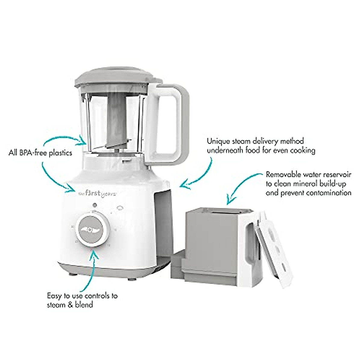 The First Years First Fresh Foods Blender & Steamer 2 in 1 - Baby Food Maker for Healthy Homemade Baby Food – Easy-to-Clean Baby Food Processor – Dishwasher safe –3.5 Cup Capacity