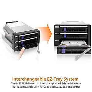 ICY DOCK 3 Bay 2.5”/ 3.5in SATA/SAS Hard Drive SSD Hot Swap Backplane Enclosure in 2X 5.25 Bay | FatCage MB153SP-B