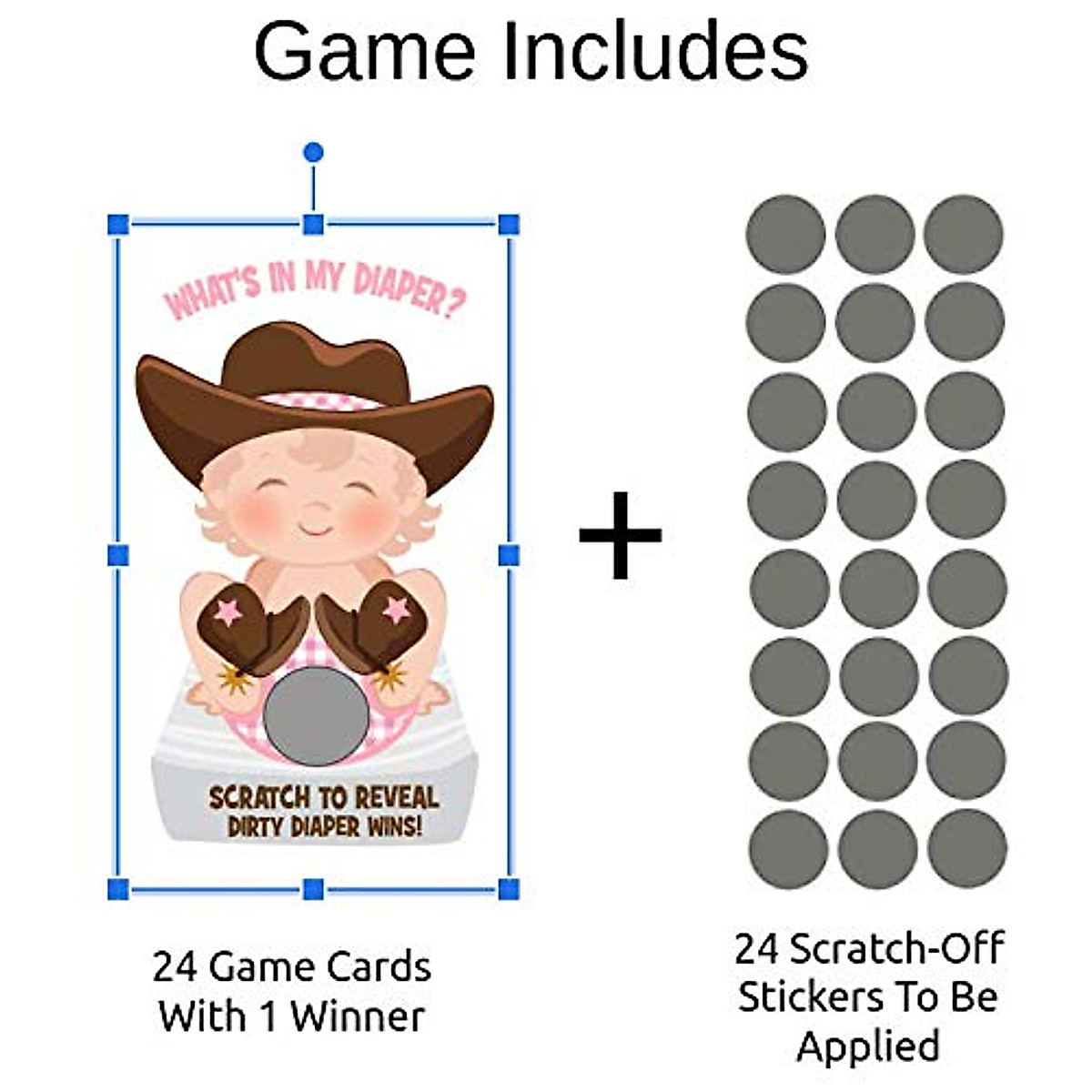 Girl What's In My Diaper Baby Shower Scratch Off Game | Cowgirl | 24 Cards - 1 Winner | Baby Shower Games | Baby Shower Door Prizes